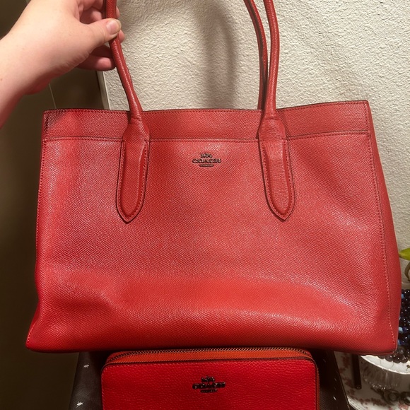 Coach | Bags | Genuine Red Coach Bag With Matching Wallet Set And ...